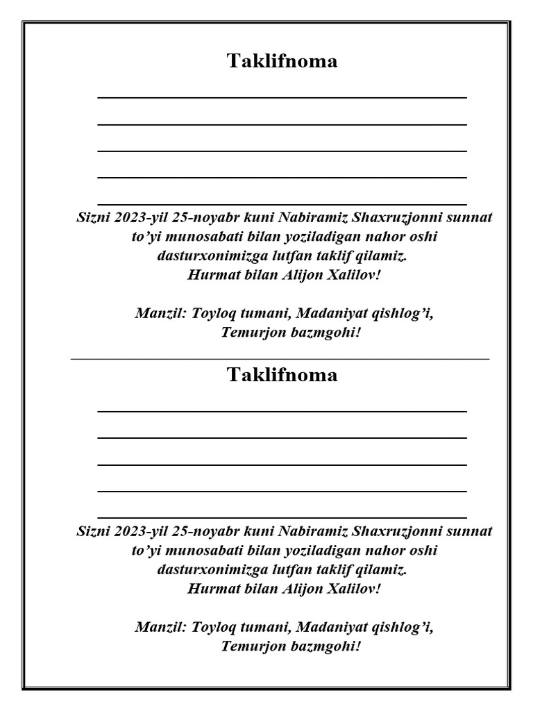 Taklifnoma | PDF