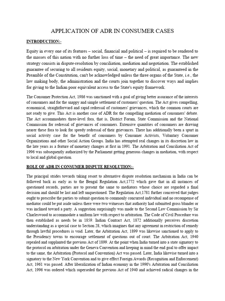 ADR - Module 5 ADR& Consumer Dispute Redressal | PDF | Alternative ...