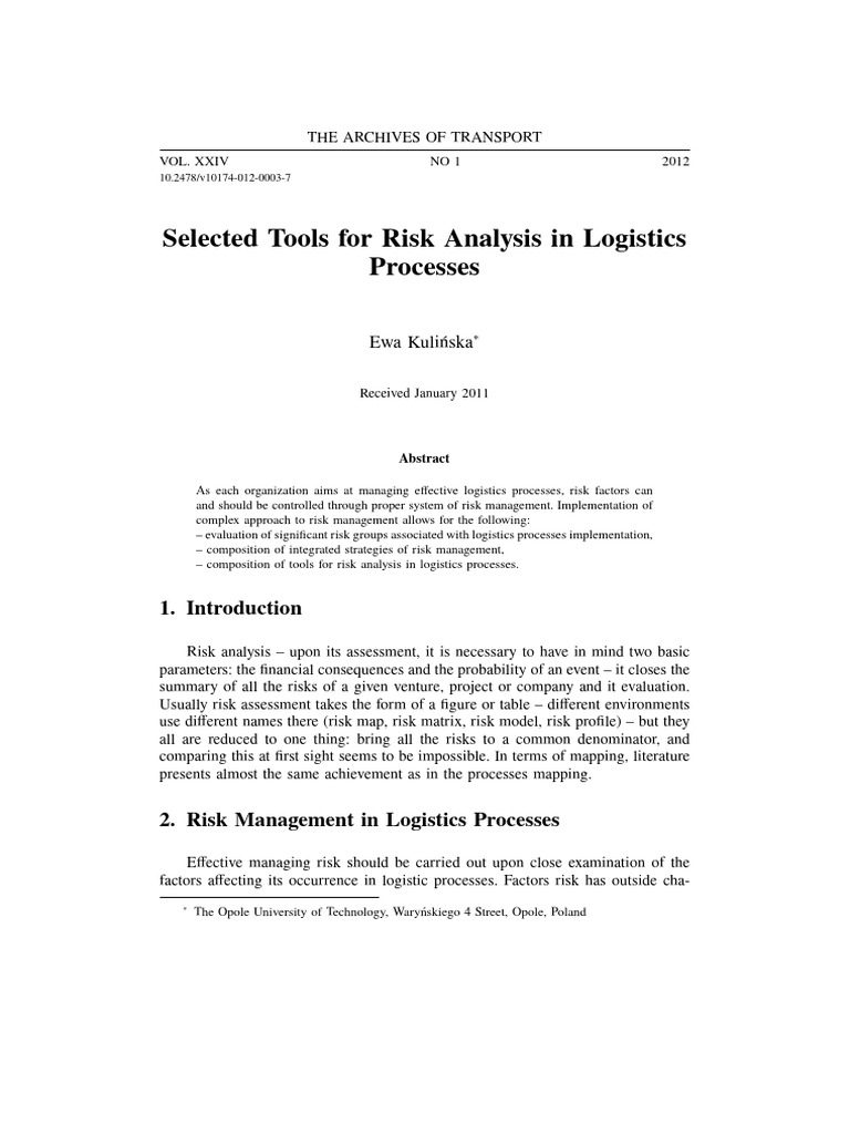 Selected Tools For Risk Analysis in | PDF | Risk | Risk Management