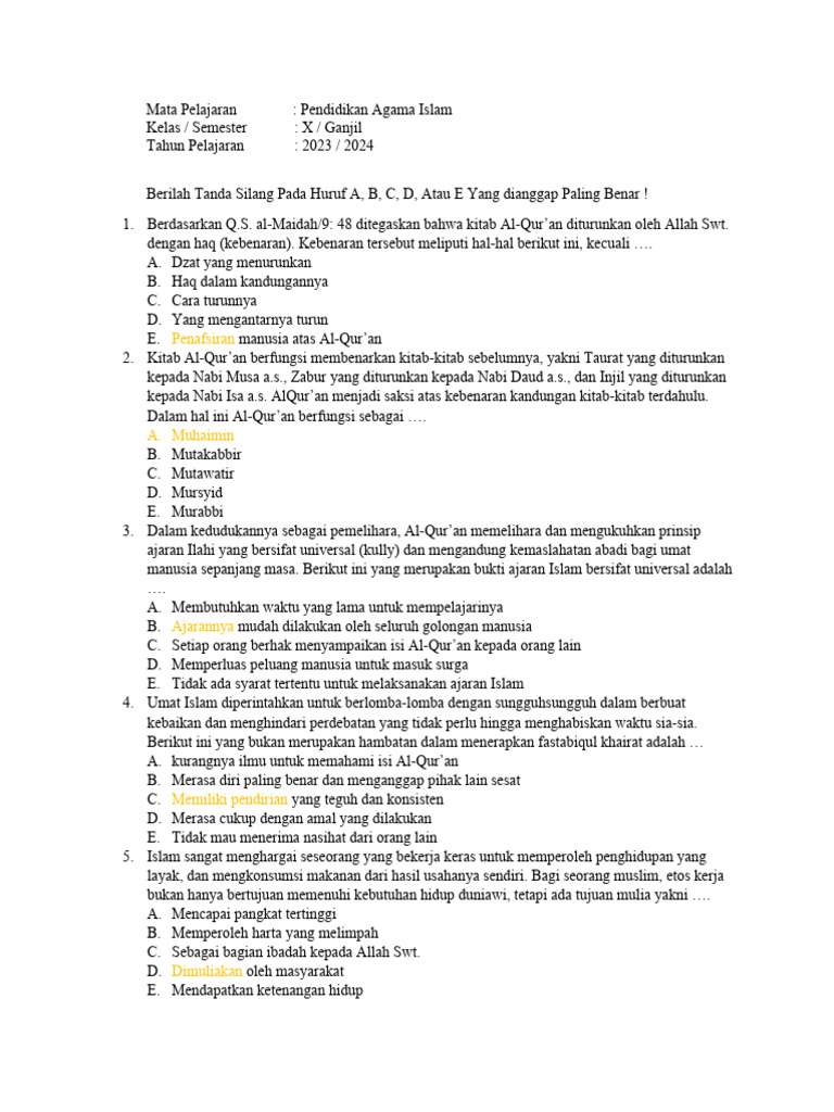 Soal Pai KLS X 2023 | PDF