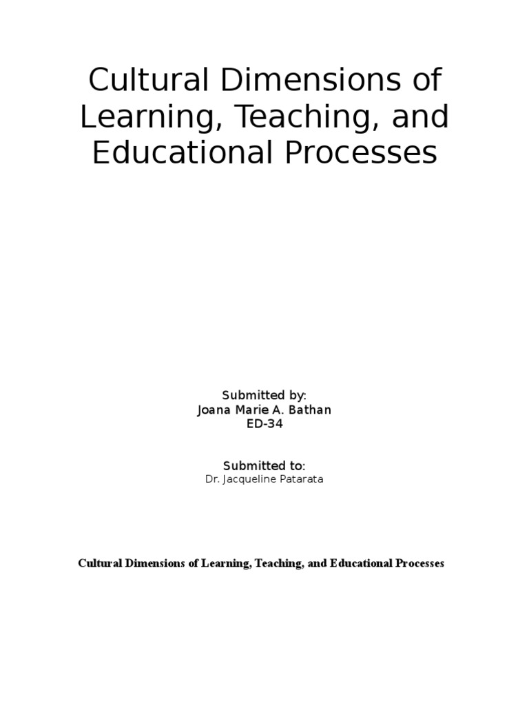 Cultural Dimensions in Education | PDF | Cultural Diversity | Teachers
