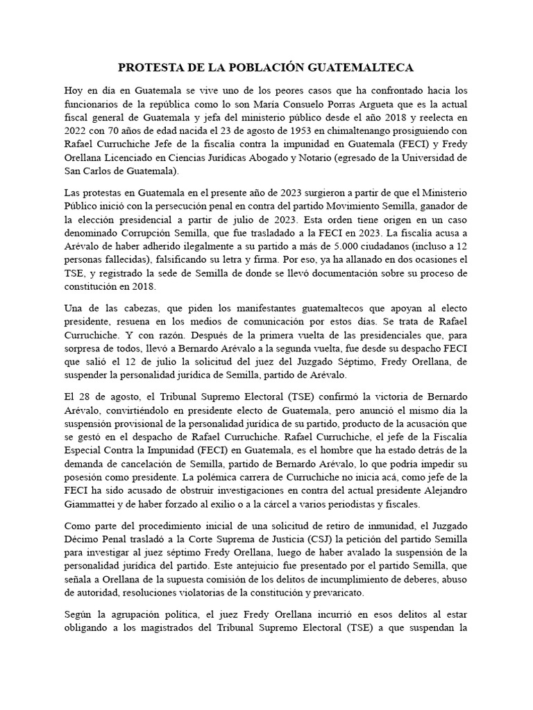 Protesta De La Población Guatemalteca Pdf Guatemala Democracia 6517