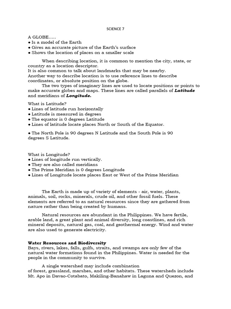 SCIENCE Handout 7 | PDF | Latitude | Rock (Geology)