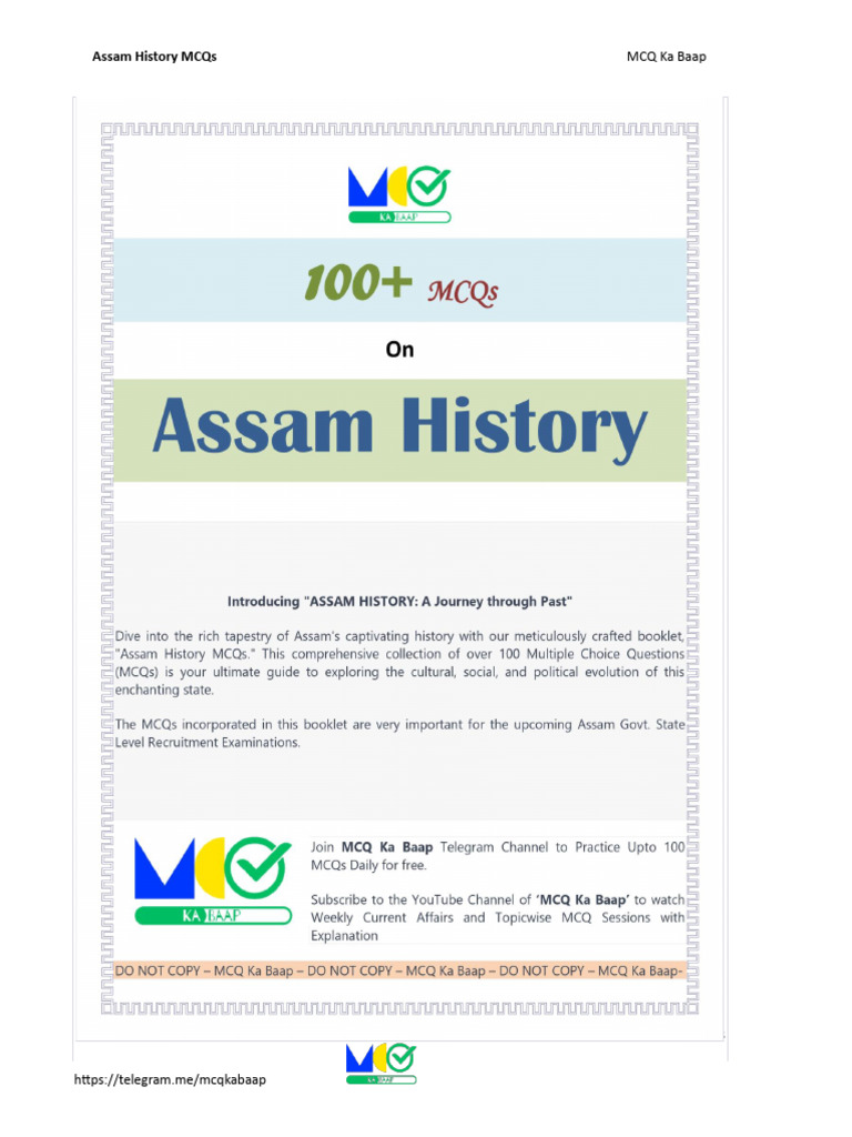 100+ Assam History MCQ Final | PDF
