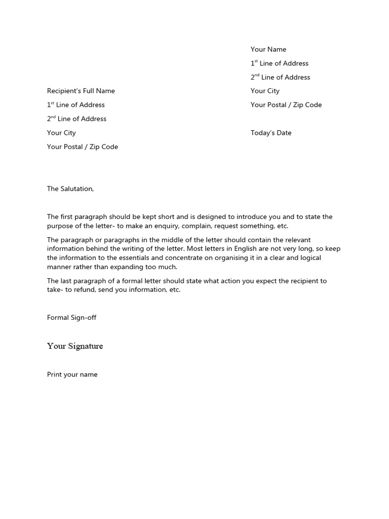 Formal Letter Template | PDF