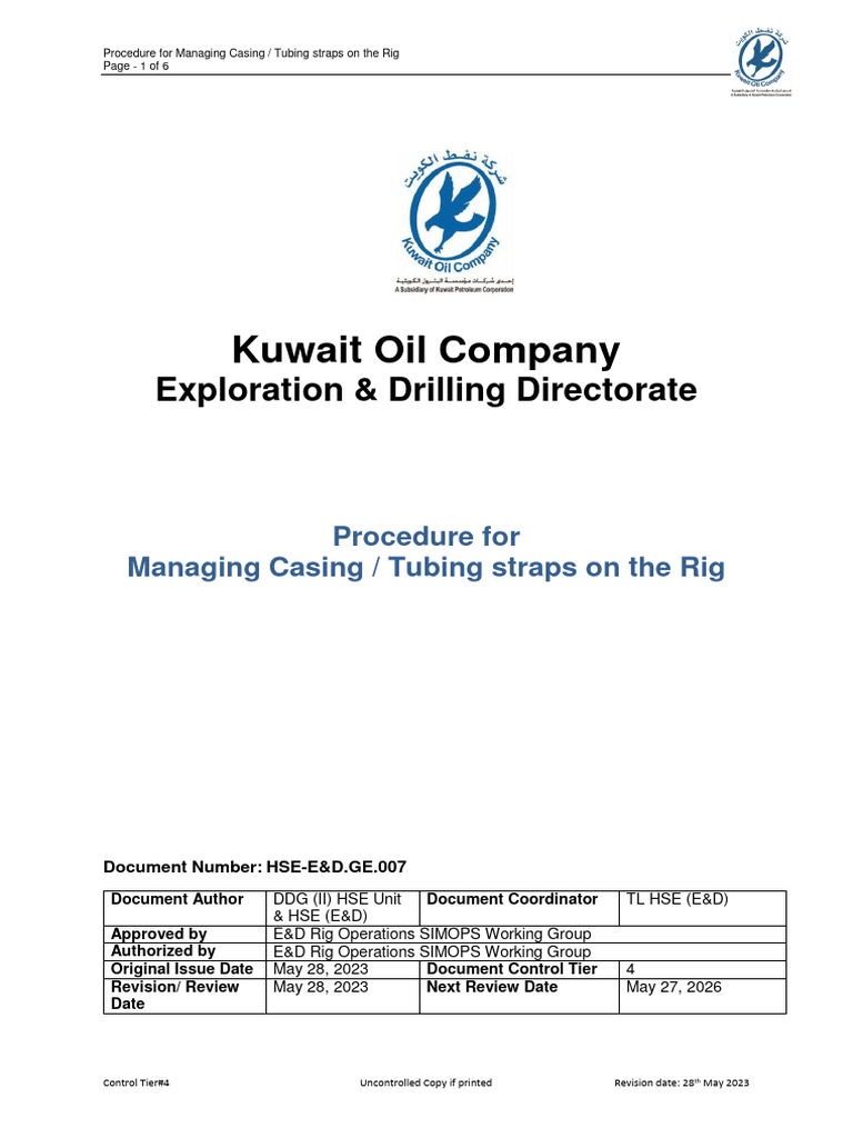 HSE-E&D.ge.007 Procedure For Managing Casing and Tubing Straps On The ...