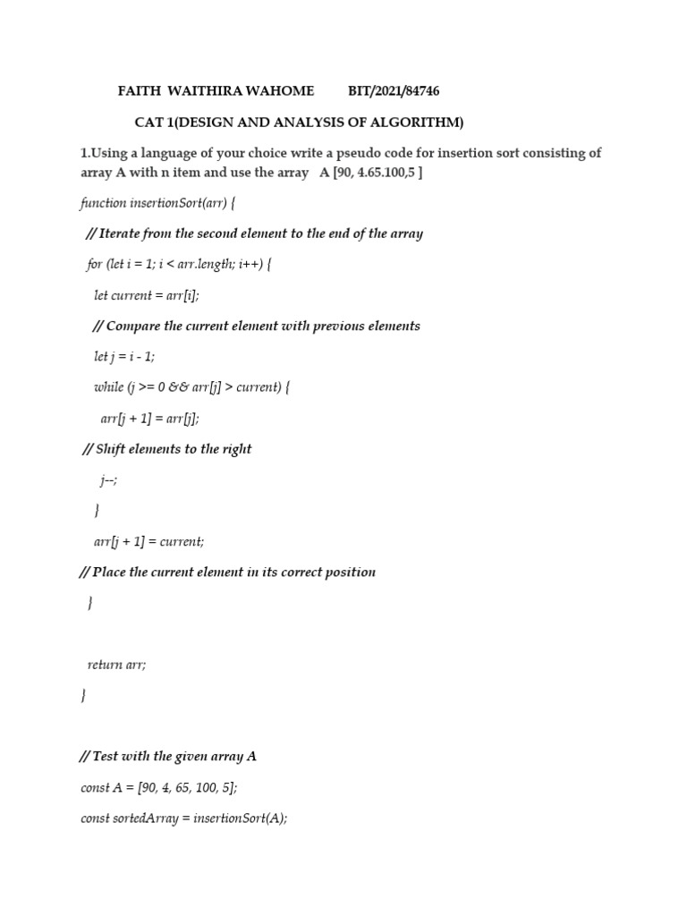 CAT1 (Design and Analysis of Algorithms) | PDF | Time Complexity | Applied Mathematics