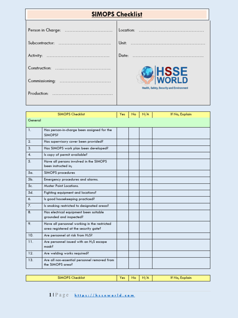SIMOPS Checklist | PDF | Equipment | Occupational Safety And Health