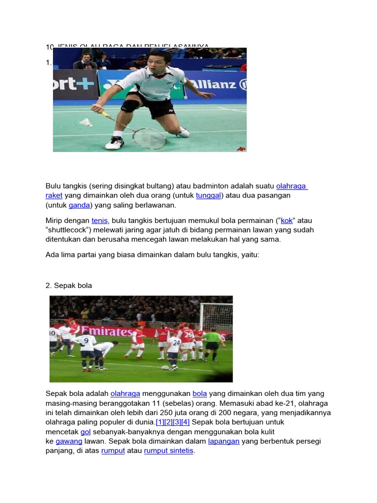 10 Jenis Olah Raga Dan Penjelasannya | PDF