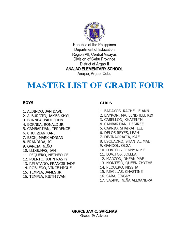 Grade 4 - Master List | PDF