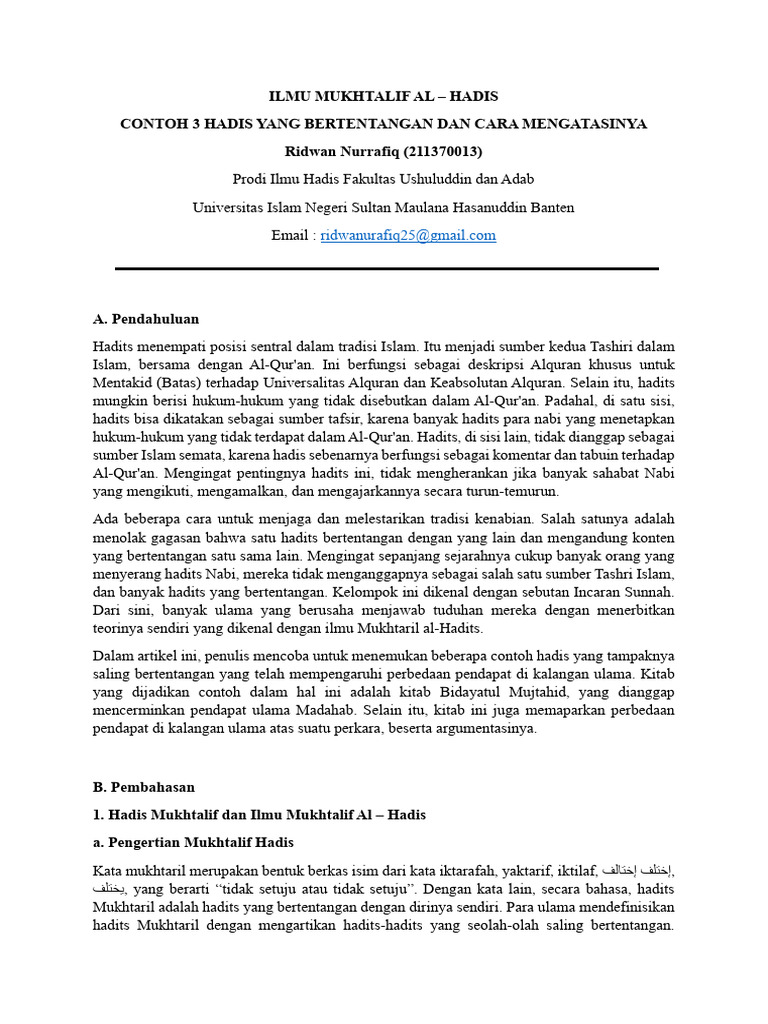 Ilmu Mukhtalif Al - Hadis Contoh 3 Hadis Yang Bertentangan Dan Cara ...