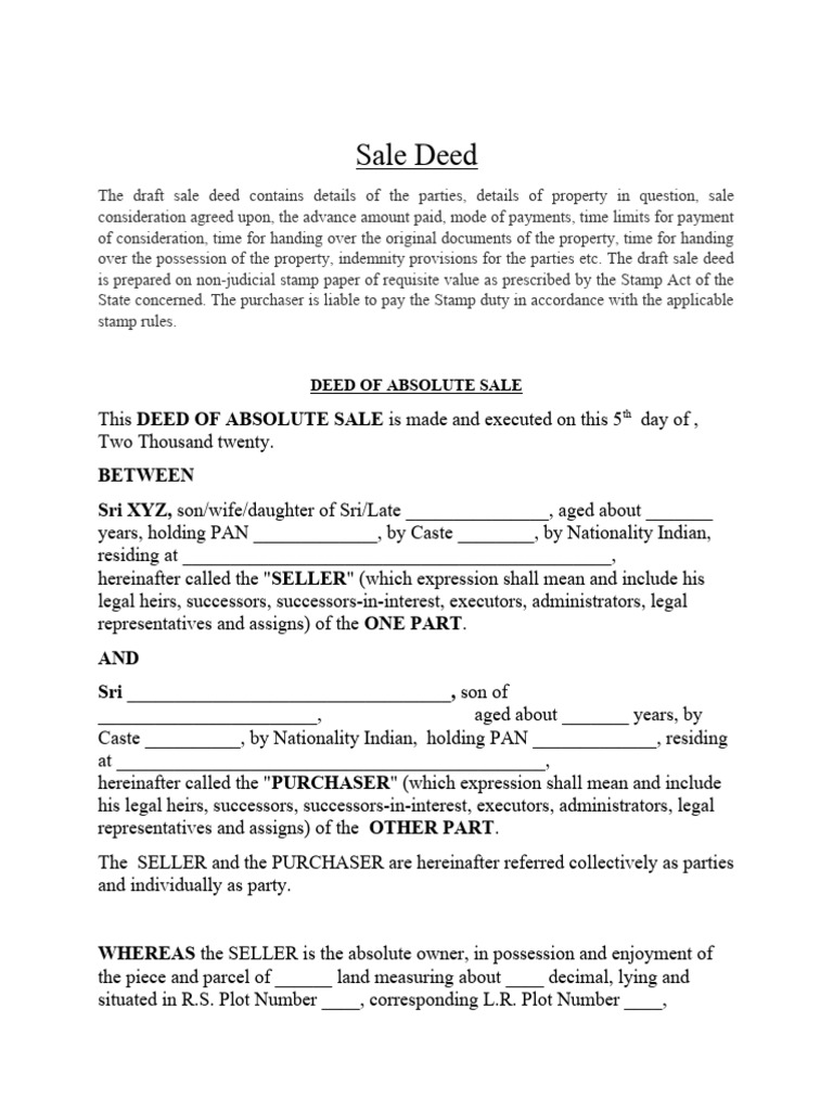 Sale Deed | PDF | Deed | Mortgage Law