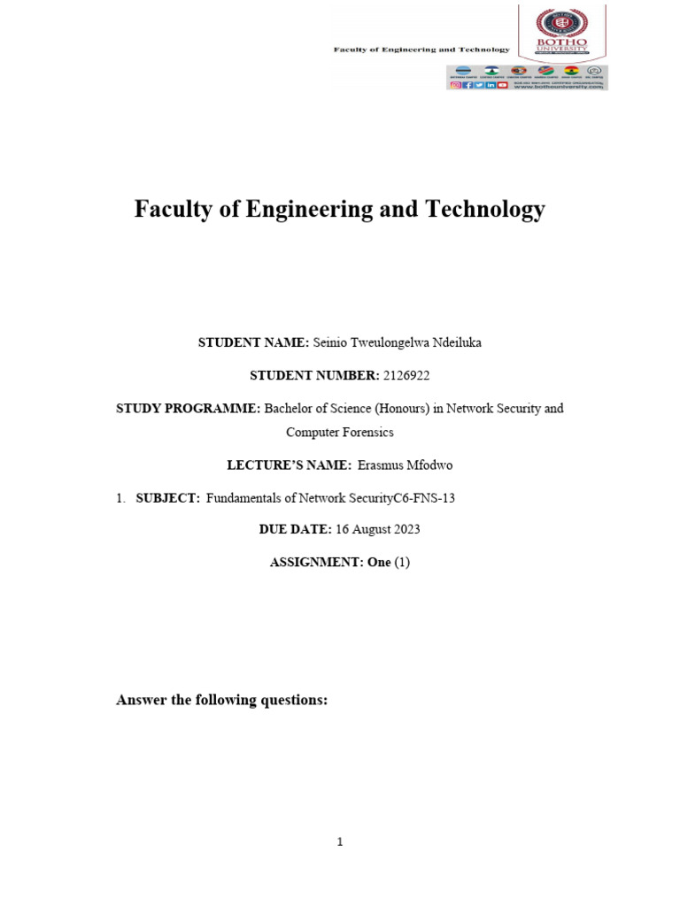 Fundamentals Of Network Security Assignment 1 Pdf Computer Security 