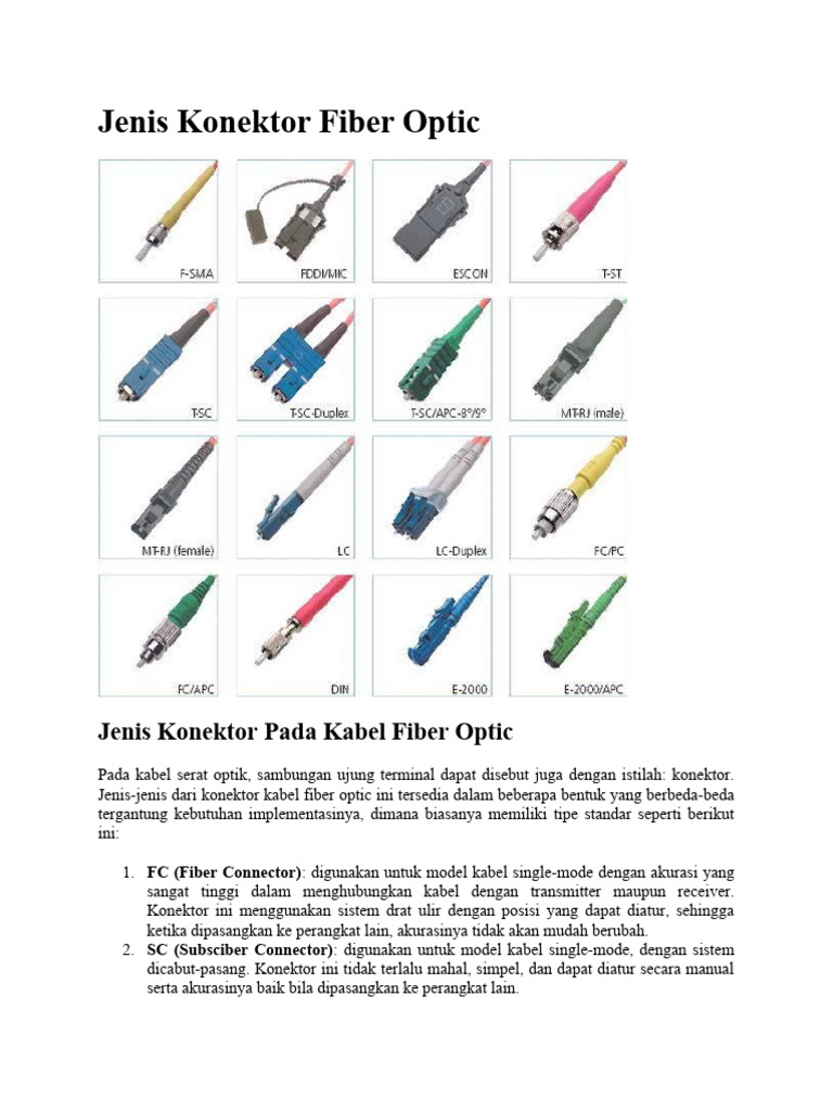 Jenis Konektor Fiber Optic | PDF Jenis Konektor Fiber Optic | PDF