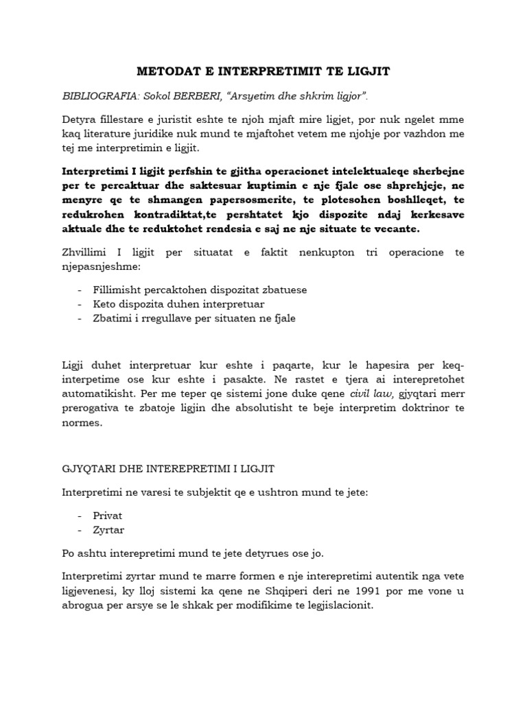 Metodat e Interpretimit Te Ligjit | PDF