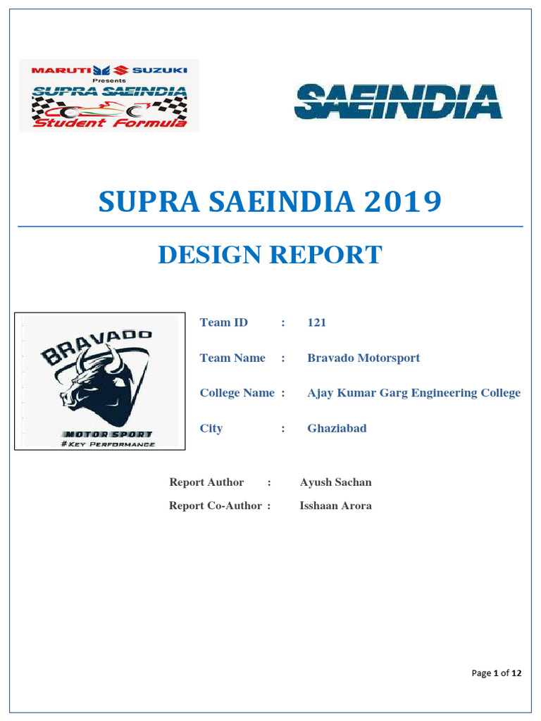 Supra 2019 Final Design Report | PDF | Steering | Brake