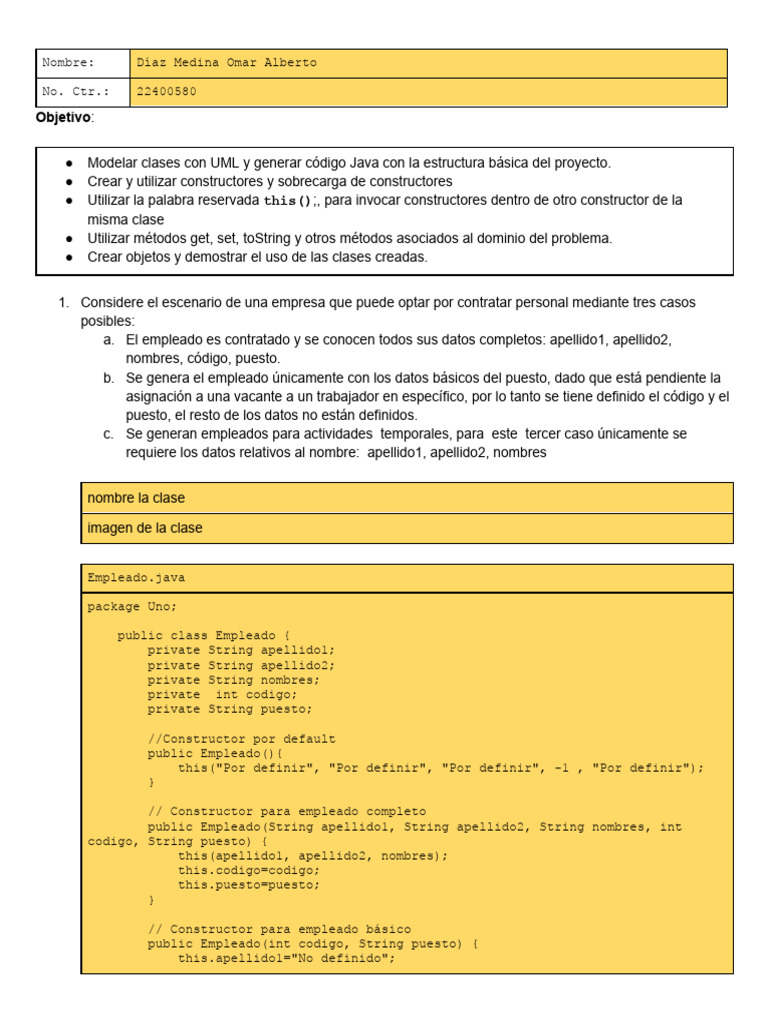 Entregable U2 | PDF | Constructor (Programación Orientada a Objetos) | Programación