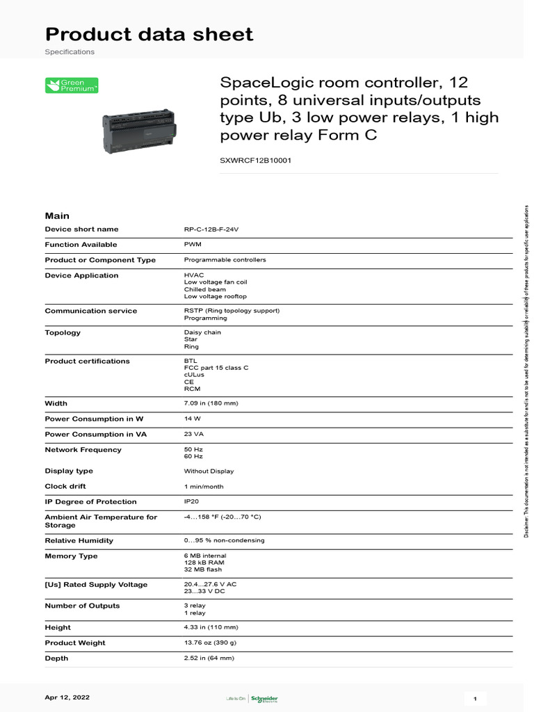 SpaceLogic Room Controller Specs | PDF | Relay | Network Topology