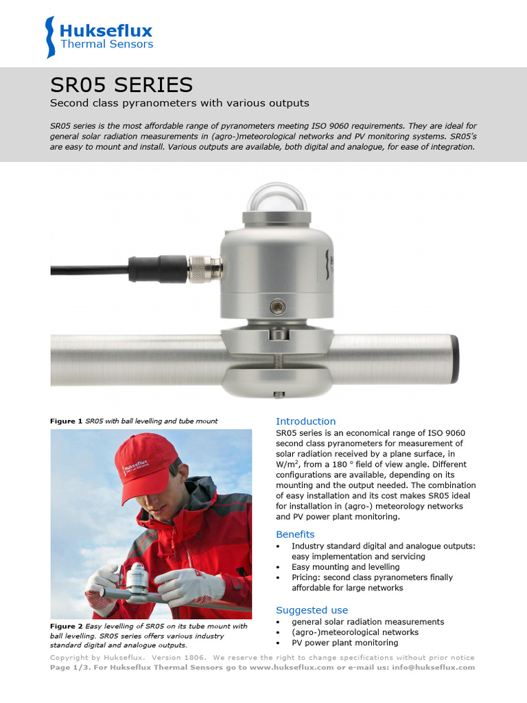 Datasheet - Irradiance Sensor-SR05 - Series - v1806 | PDF | Applied And ...