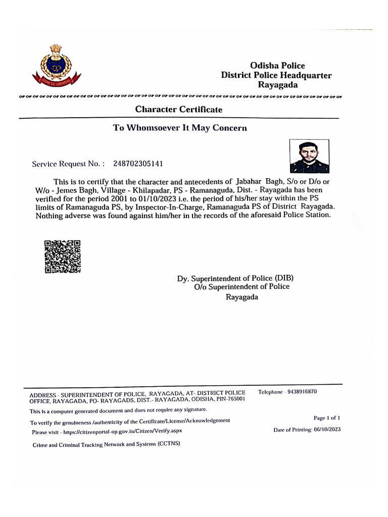 Character Certificate | PDF