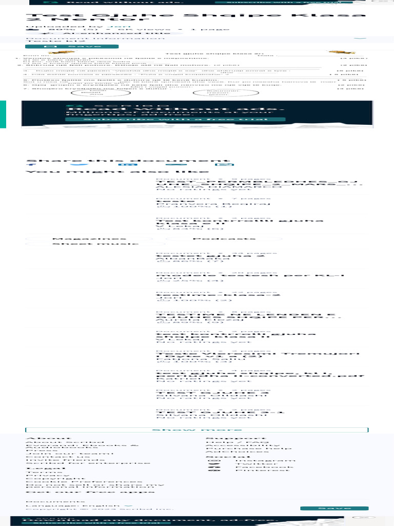 Test Gjuhe Shqipe Klasa 2 Nentor Pdf Download Free Pdf Scribd