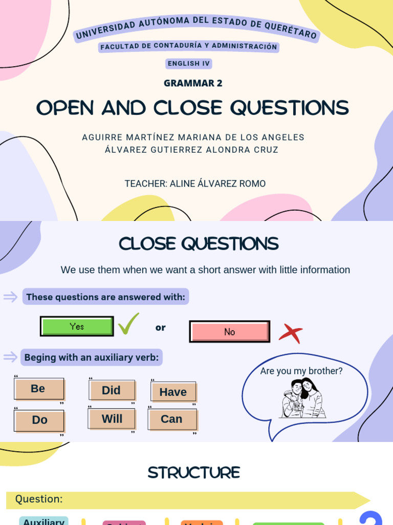 Open and Close Questions | PDF | Question | Verb