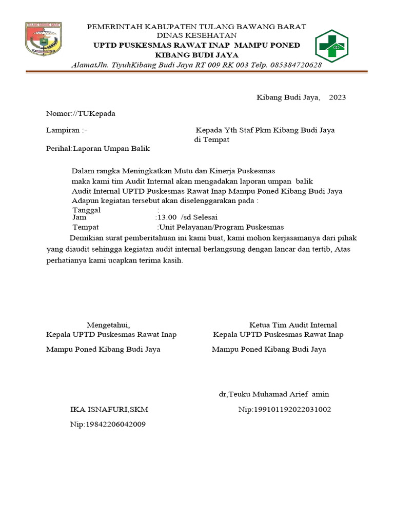 Yang Sudah Di Edit 1.6.3c Bukti Umpan Balik Hasil Audit Internal 1 | PDF