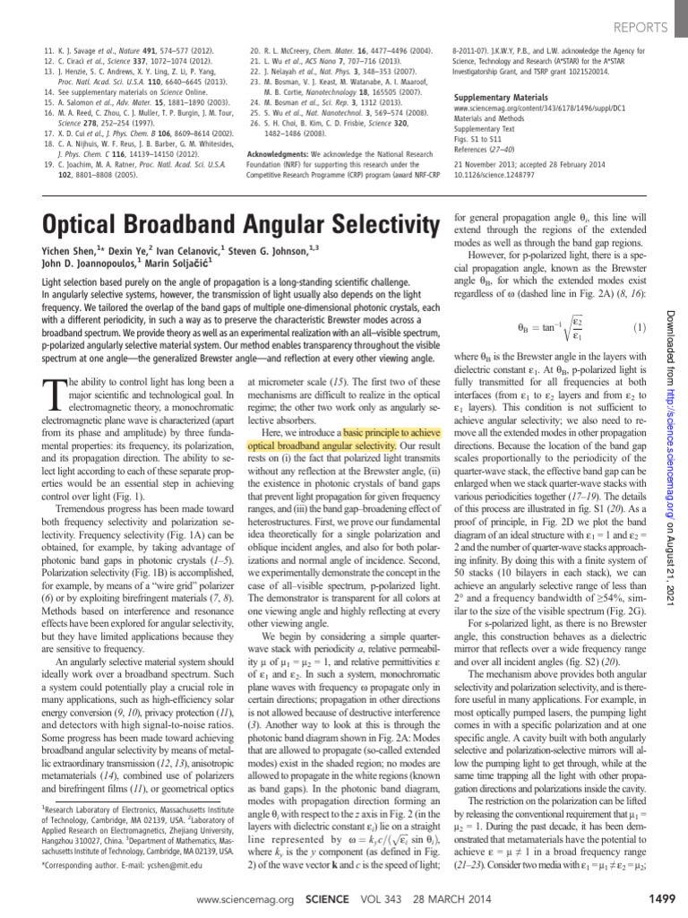 16optical Broadband Angular Selectivity | PDF | Optics | Light