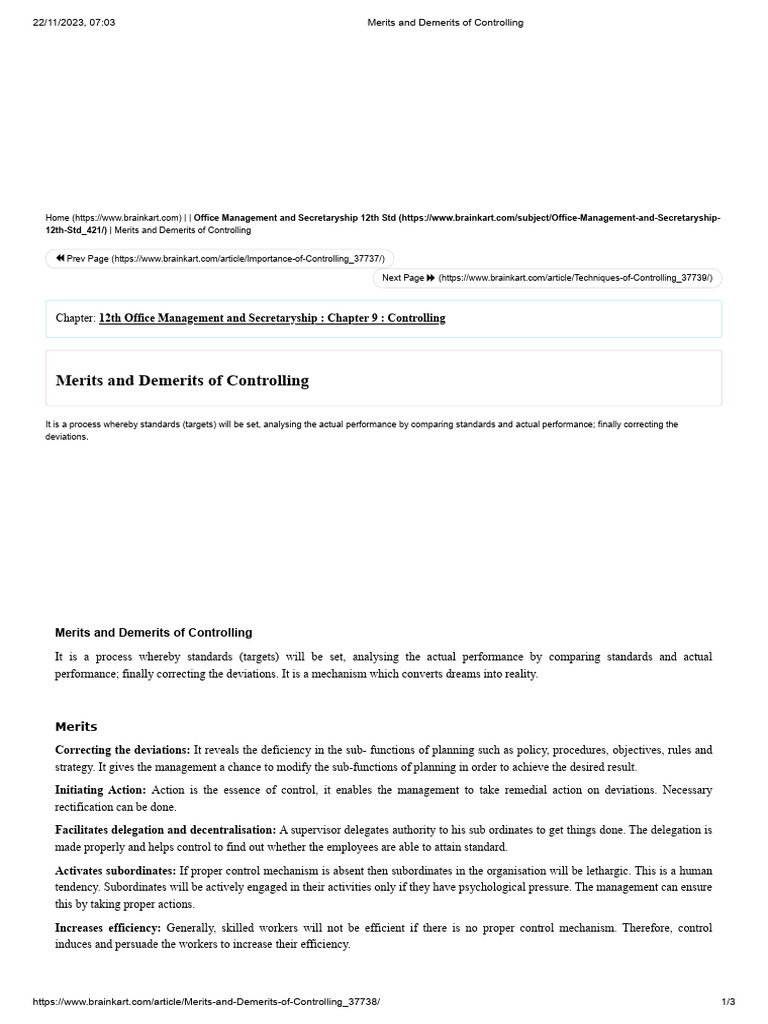 Merits and Demerits of Controlling | PDF | Business