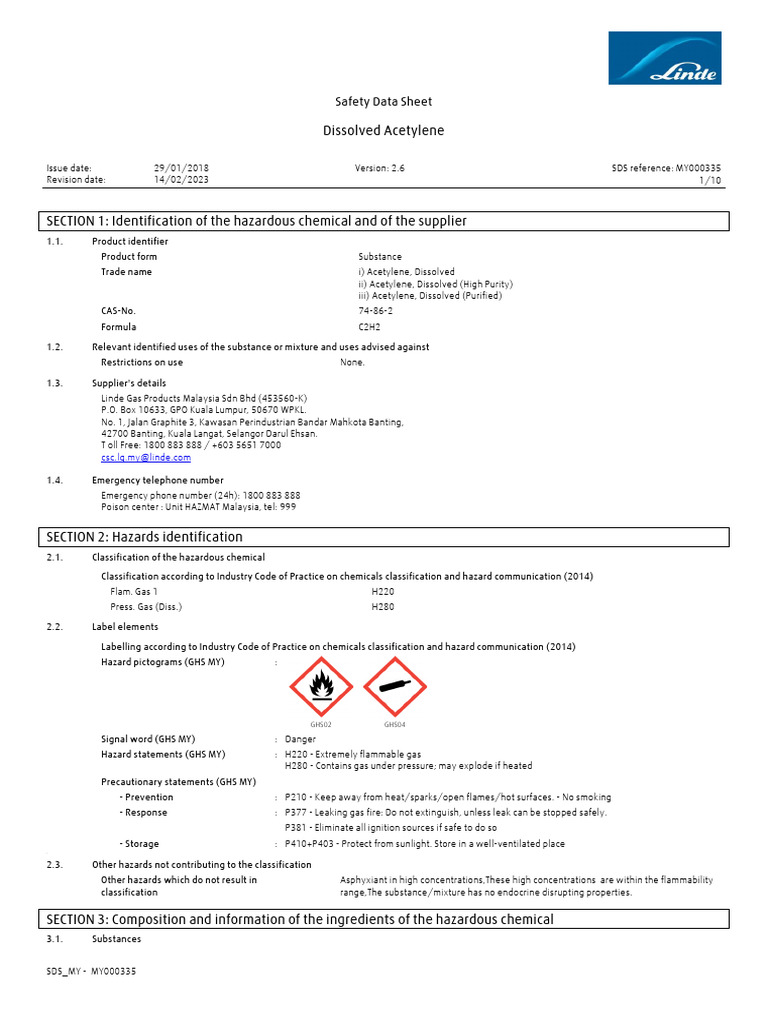 SDS - Dissolved - Acetylene - Linde - Eng | PDF | Firefighting ...