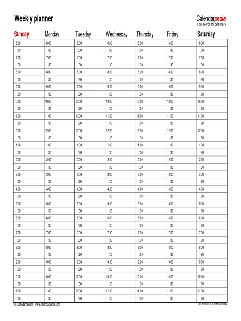 Weekly Planner Landscape 30 Minute Steps | PDF