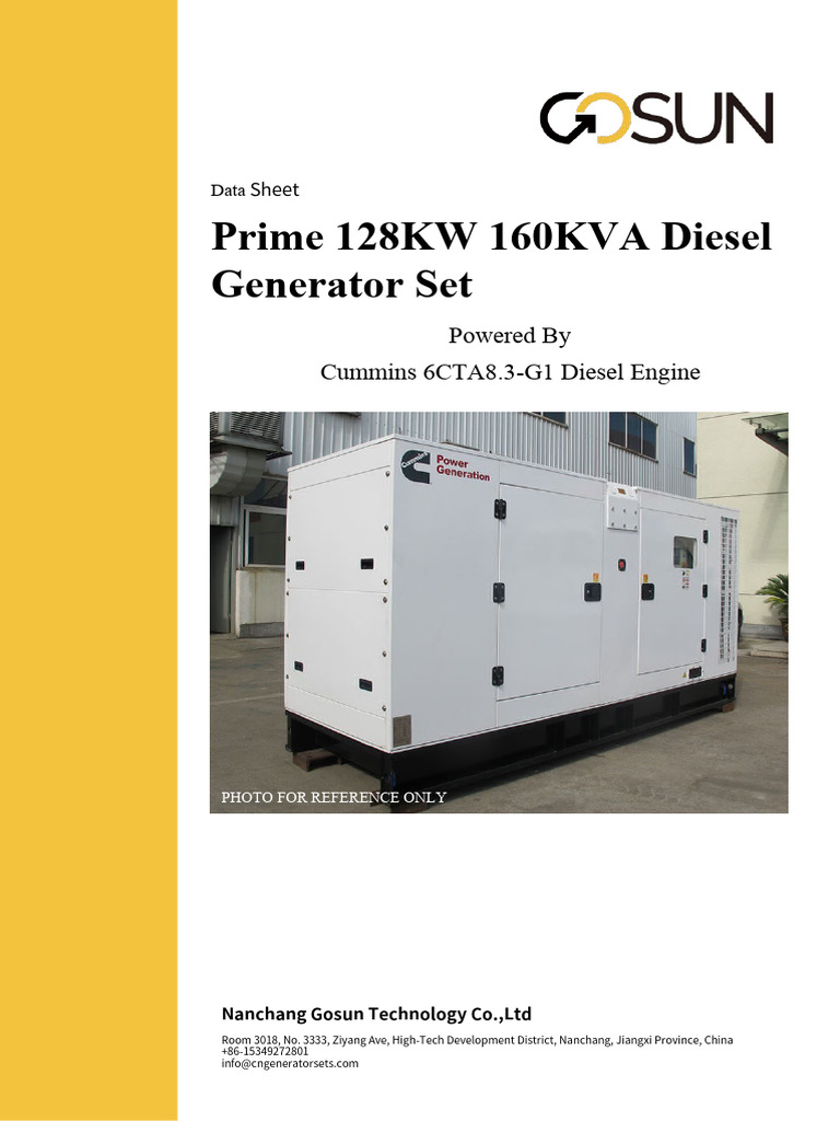 Silent 50HZ 128KW 160kva Cummins 6cta8.3 G1 Engine Diesel Generator Set | PDF | Diesel Engine ...