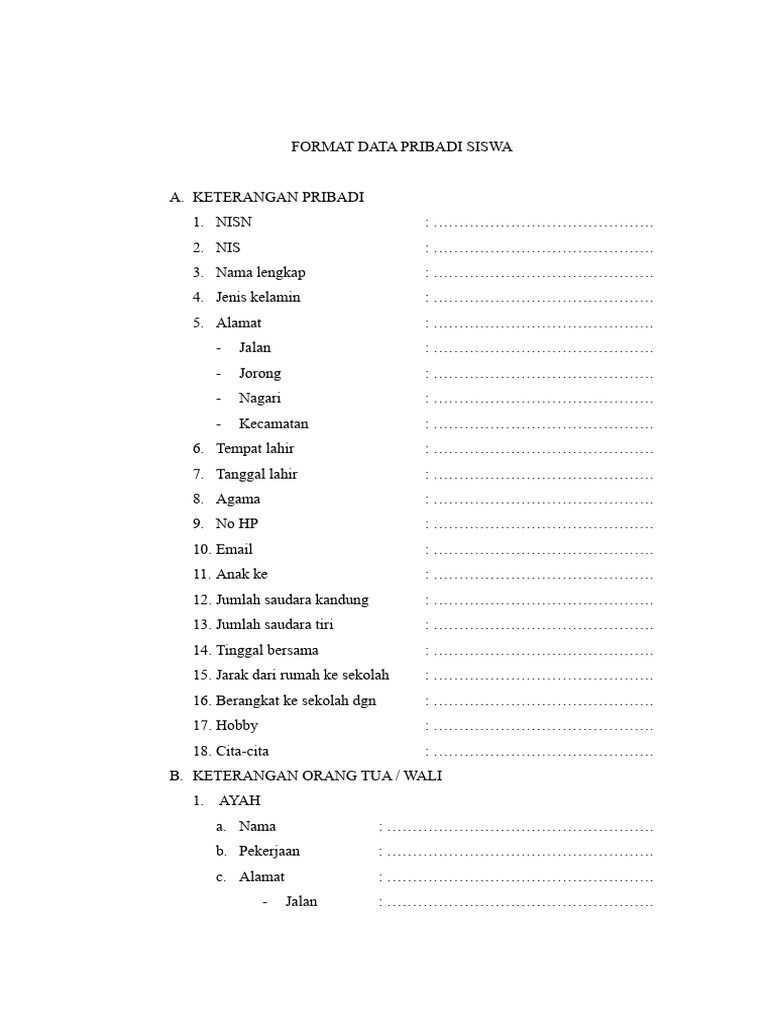 Format Data Pribadi Siswa | PDF