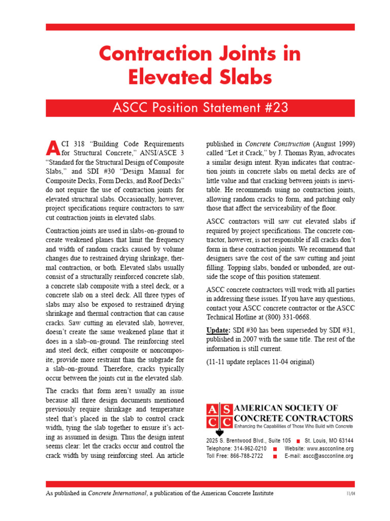 Elevated Slabs: Contraction Joint Debate | PDF | Concrete | Structural ...