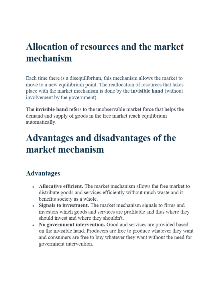 Allocation of Resources and The Market Mechanism | PDF | Market ...