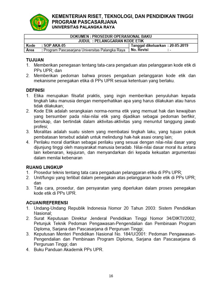 SOP Pelanggaran Kode Etik SOP AKA 05 | PDF