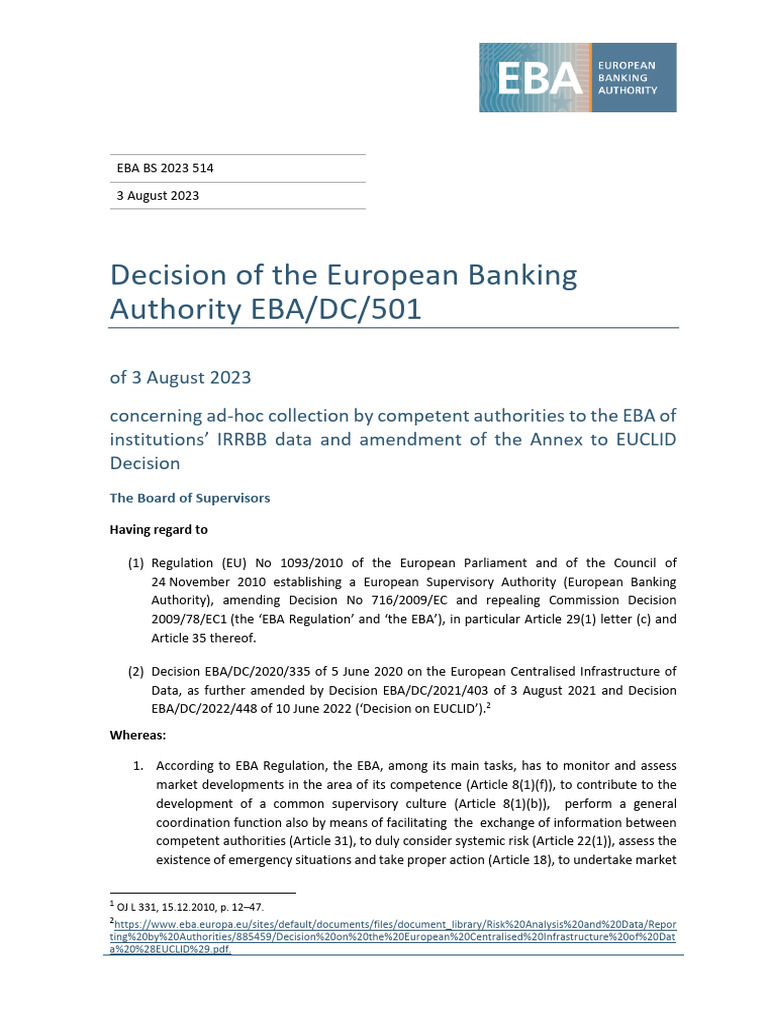 Ad-Hoc IRRBB Data Collection Decision | PDF | Risk | Interest
