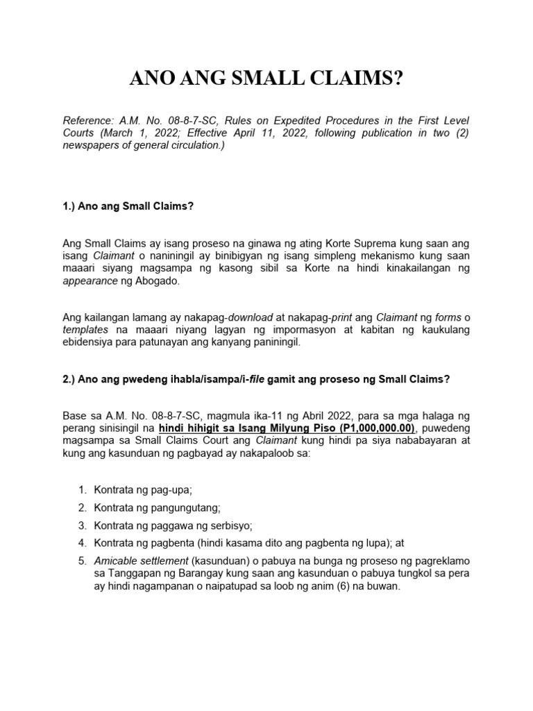 Ano Ang Small Claims | PDF