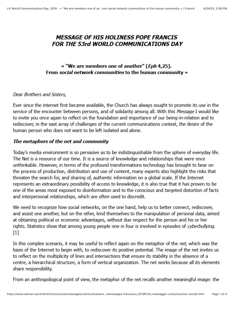 LIII World Communications Day, 2019 - LIII World Communications Day, 2019 -