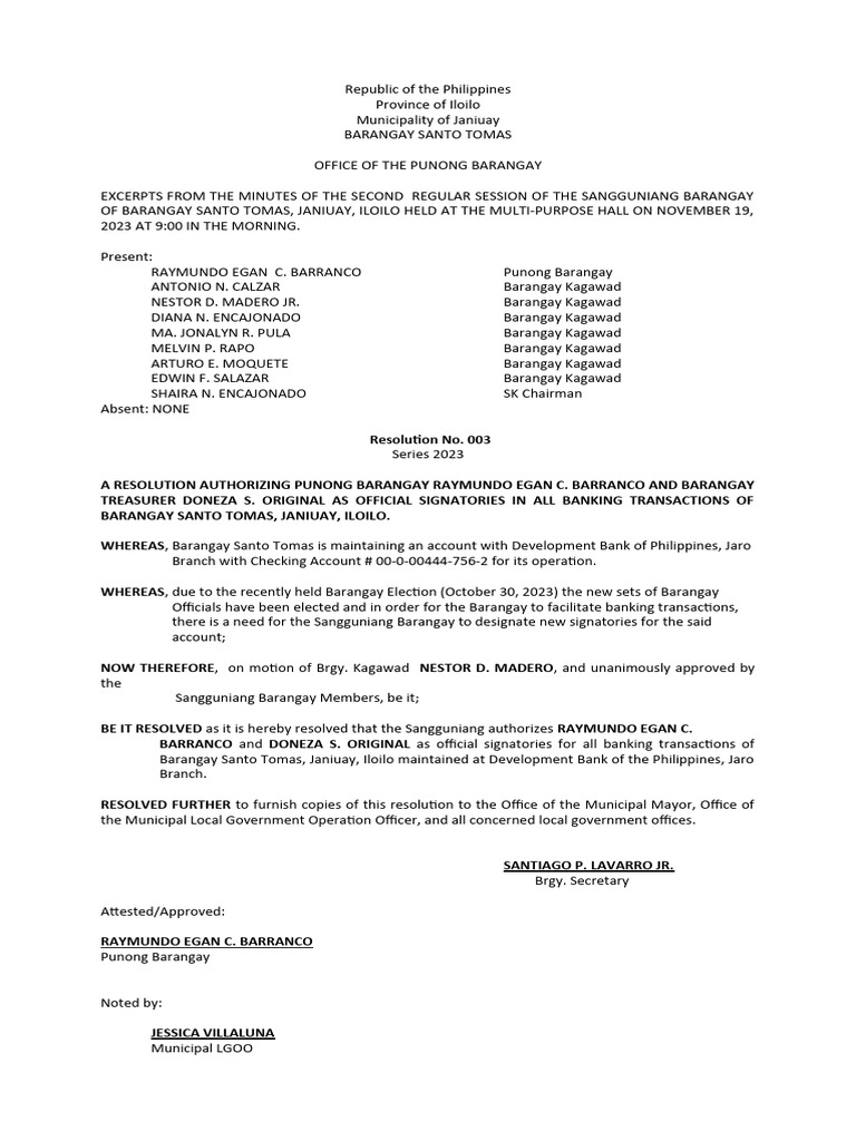Resolution Change of Signatories | PDF
