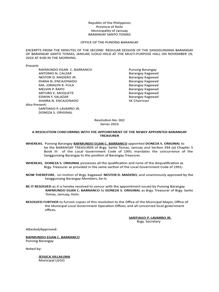 Resolution concurring-TREASURER | PDF | Philippines