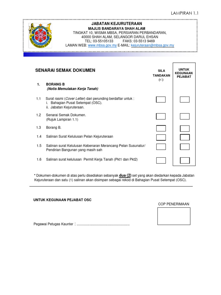 Senarai Semak Borang B Kerja Tanah | PDF