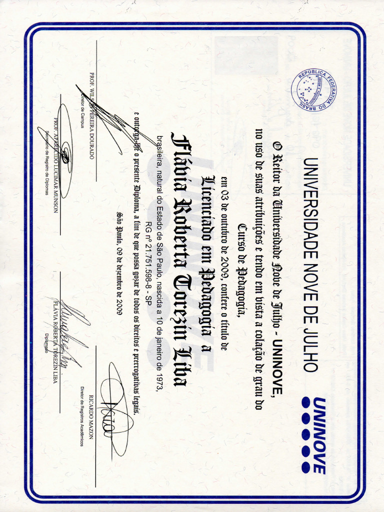 Diploma Graduacao Pedagogia Flavia R T Liba | PDF