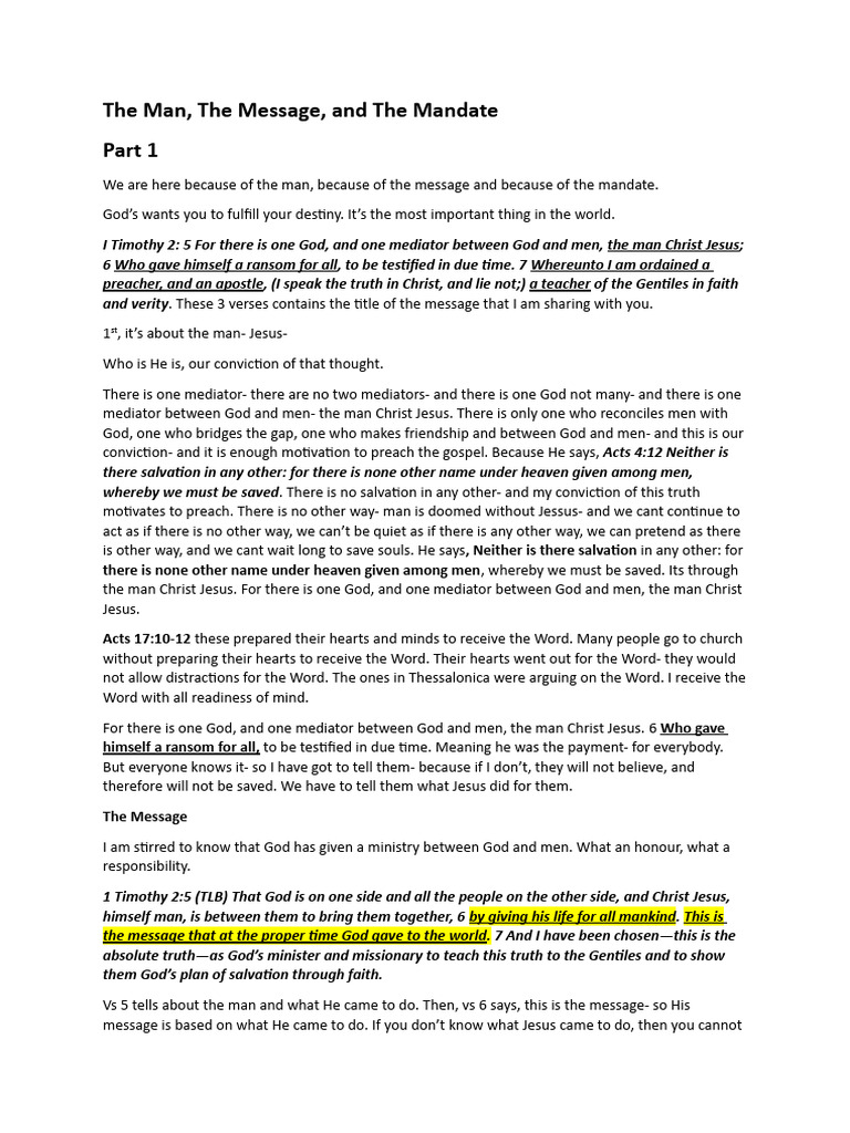 The Man, The Message, and The Mandate | PDF | Jesus | Acts Of The Apostles
