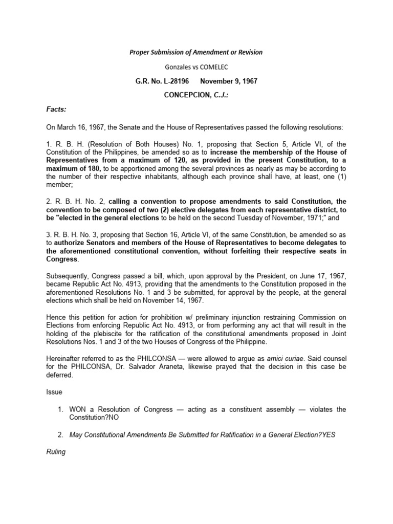 Gonzales Vs Comelec | PDF | Constitutional Amendment | Ratification