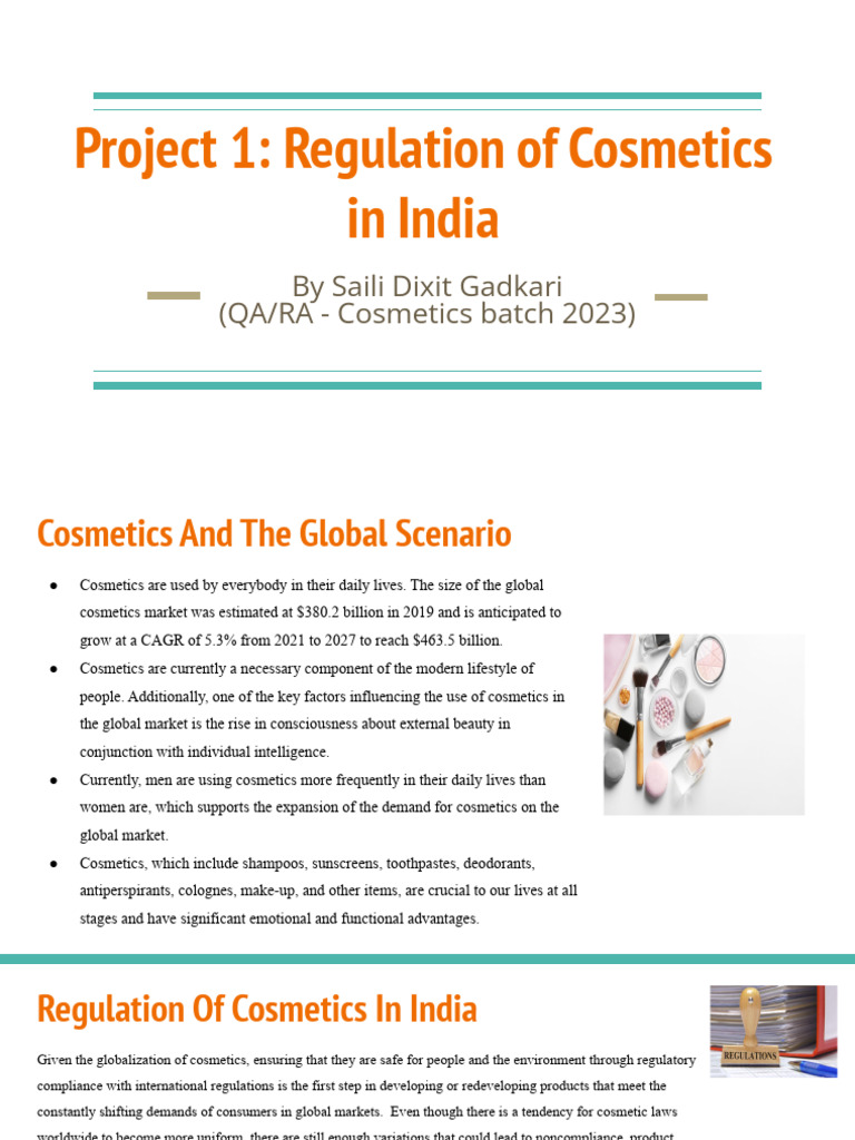 Regulation of Cosmetics (Project 1) in India by Saili Dixit Gadkari ...