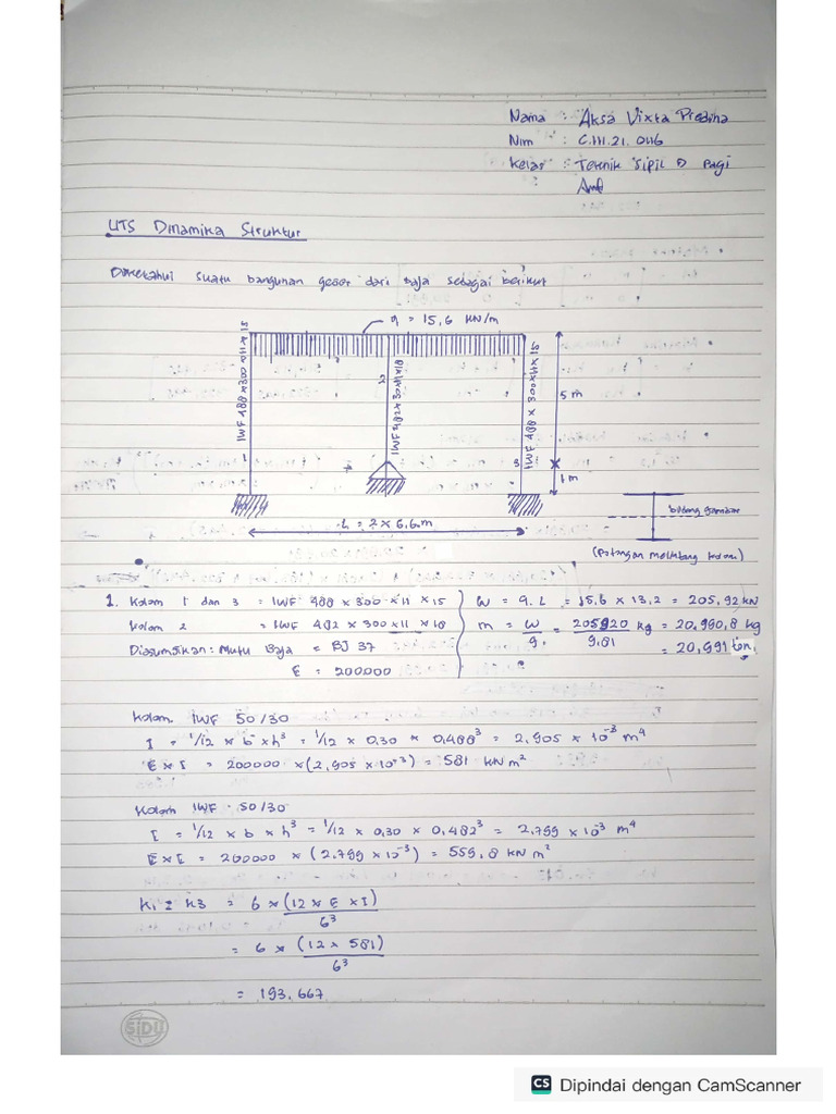 UTS Dinamika Struktur - AKSA VIXTA PREDINA - C.111.21.0116 - SIPIL D | PDF