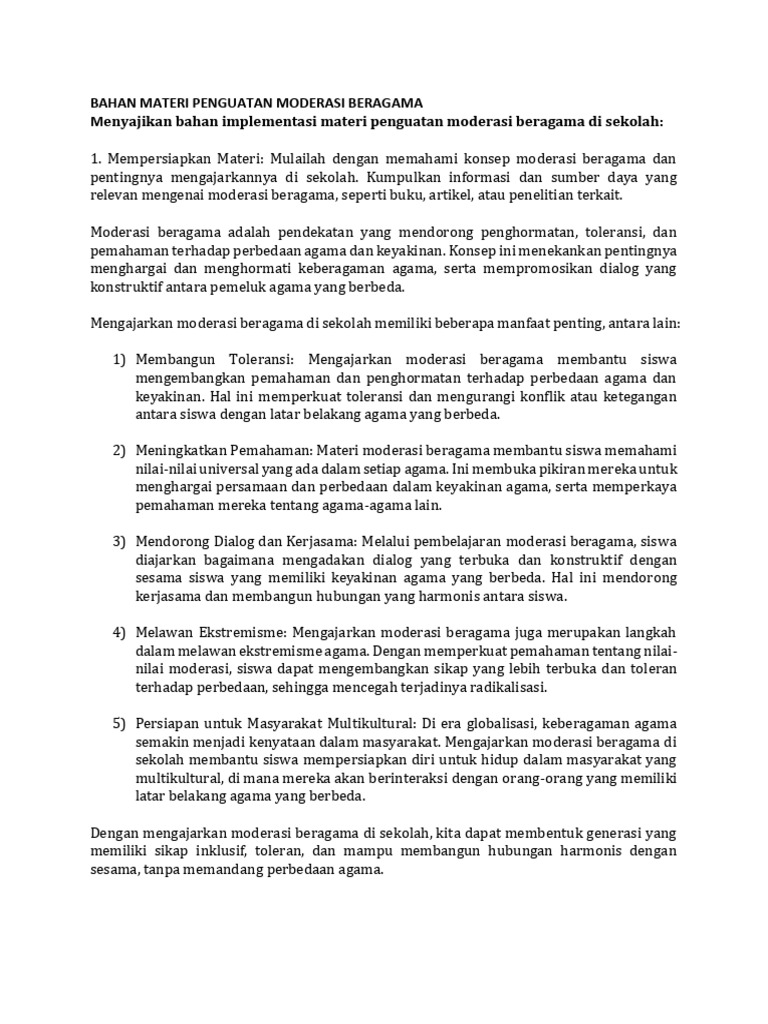 Implementasi Materi Penguatan Moderasi Beragama Di Sekolah Pdf