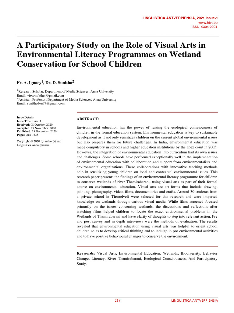 A Participatory Study in The Role of Visual Arts in Rnvironmental ...