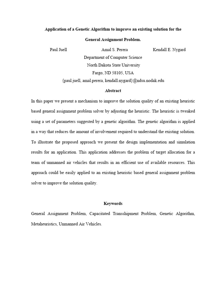 General Assignment Problem Template | PDF | Genetic Algorithm | Mathematical Optimization
